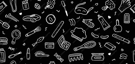 Premium Vector Doodle Beauty Seamless Pattern Makeup Background Vector Cosmetic Icon Hand
