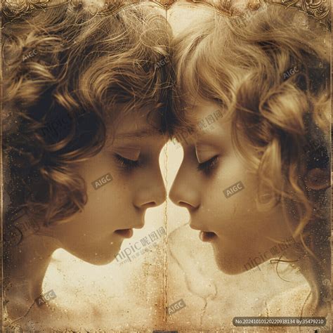 Ai创作图孪生儿之一 儿童写真模板 小男孩小女孩天真烂漫 男孩女孩图片 双胞胎姑娘 镜子手绘唯美女孩封面 双子座海报 面对kissing 双生儿海报 一起睡觉觉小女孩做梦 国际接吻日图 照片