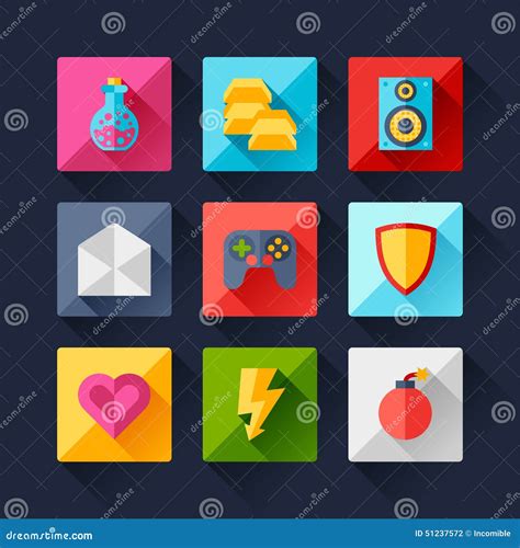 Set Of Game Icons In Flat Design Style Stock Vector Illustration Of Mail Electronic 51237572