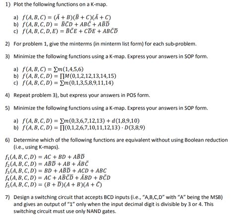 Solved 1 Plot The Following Functions On A K Map A Chegg