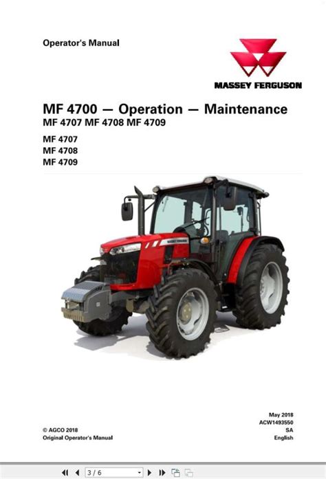 Massey Ferguson Tractor Mf4707 Mf4708 Mf4709 Operator Manual Acw1493550