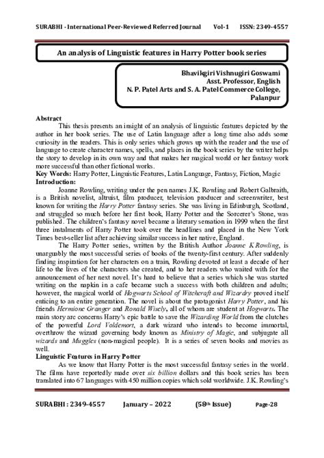 Pdf An Analysis Of Linguistic Features In Harry Potter Book Series