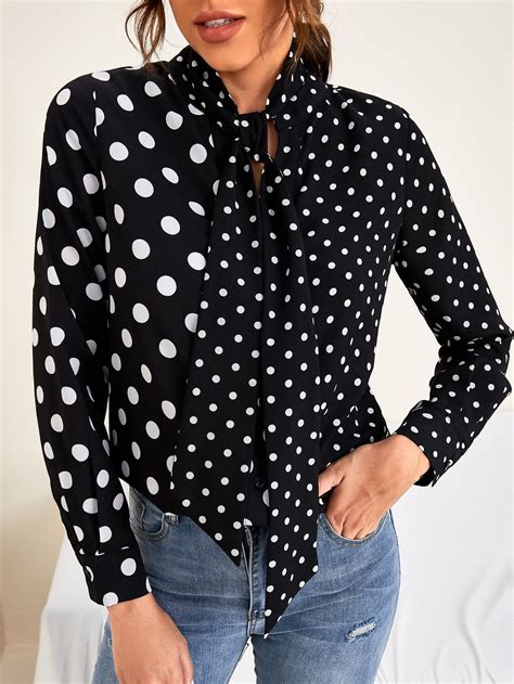 Polka Dot Tie Neck Blouse