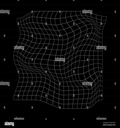 Distorted White Grid Isolated On Black Background Warped Wireframe Texture Net With Curvatured