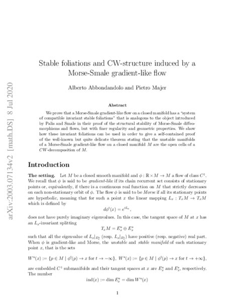 Pdf Morse Smale Flows And Cw Structure Connection