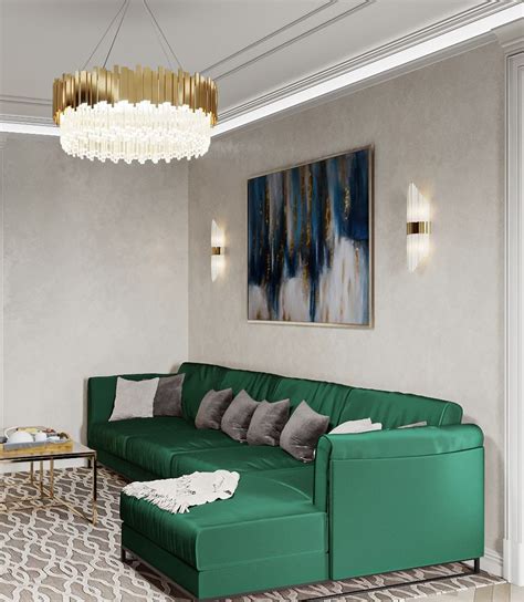 Зеленый диван в светлой гостиной Green Sofa Living Room Luxury
