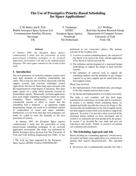 Pdf The Use Of Preemptive Priority Based Scheduling For Space