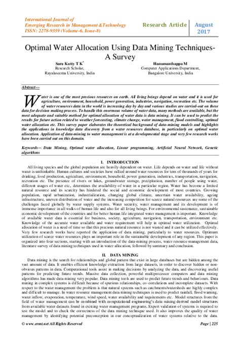 Pdf Optimal Water Allocation Using Data Mining Techniques A Survey