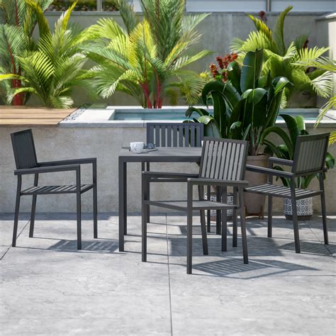 Latitude Run® All Weather Resin Top Square Table And 4 Metal Chairs With