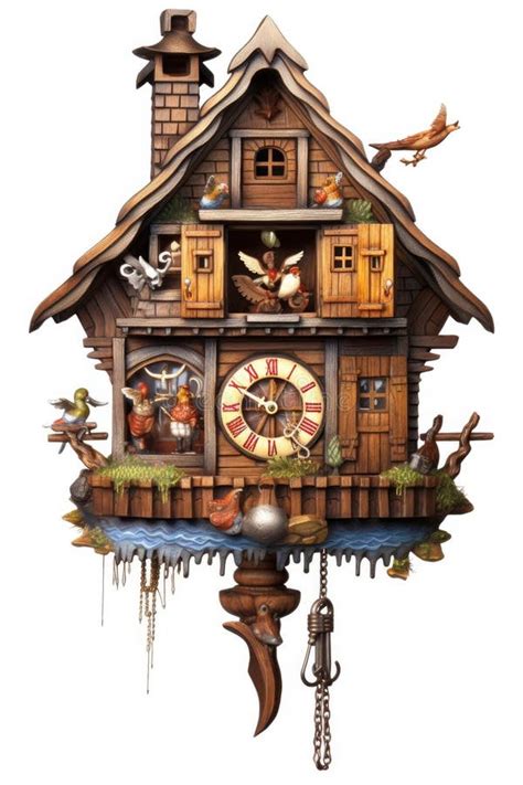 Cuckoo Clock With Open Door Bird Inside Stock Illustration
