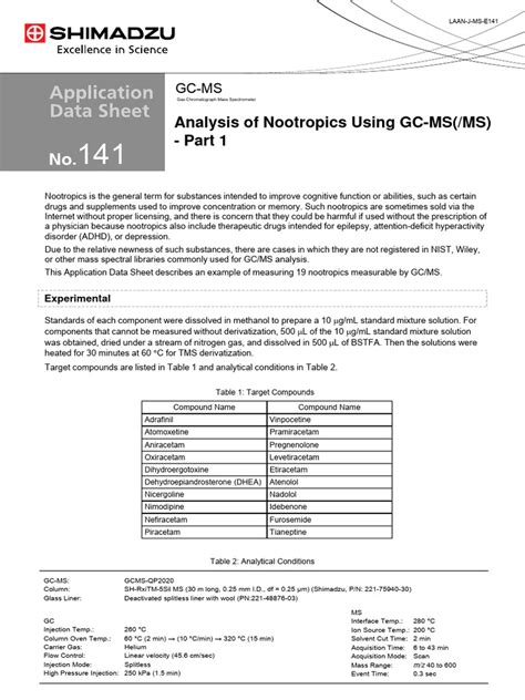 Analysis Of Nootropics Using Gc Ms Ms Part 1 Pdf Gas