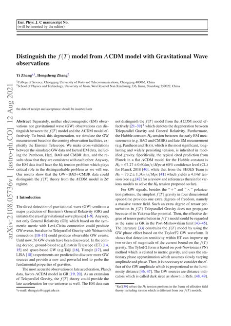 Pdf Distinguish The Ft Model From Lambdacdm Model With Gravitational Wave Observations