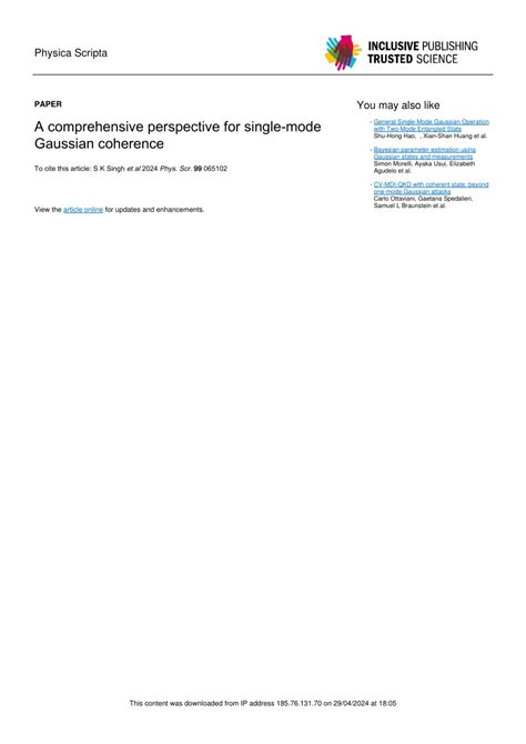 Pdf A Comprehensive Perspective For Single Mode Gaussian Coherence