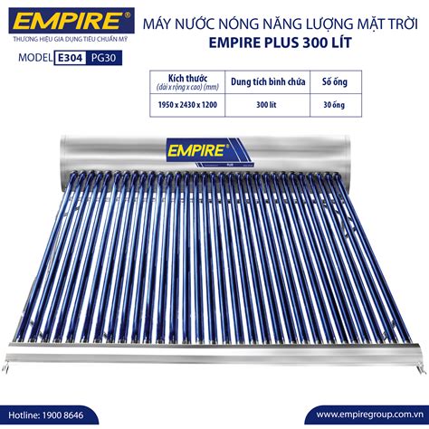 Máy nước nóng năng lượng mặt trời EMPIRE 300 Lít Plus E304 PG30