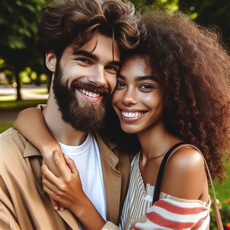 Premium Photo Happy Young Couple Hugging And Looking At Each Other