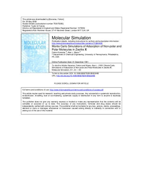 Pdf Monte Carlo Simulations Of Adsorption Of Non Polar And Polar