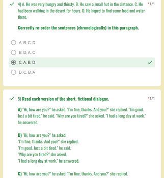 Editing Paragraphs Google Form Auto Graded Quiz 15 By MsMoyles