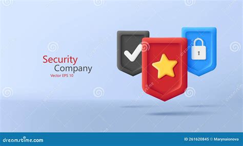 3d render shield icons with satr padlock and checkmark digital