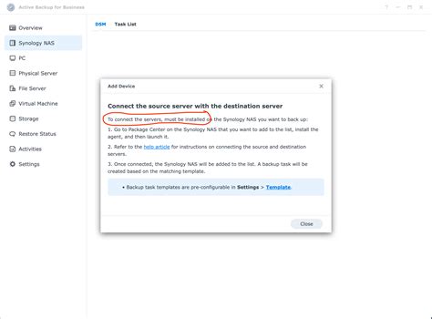 Trying To Setup Active Backup On A Synology To Backup To Another