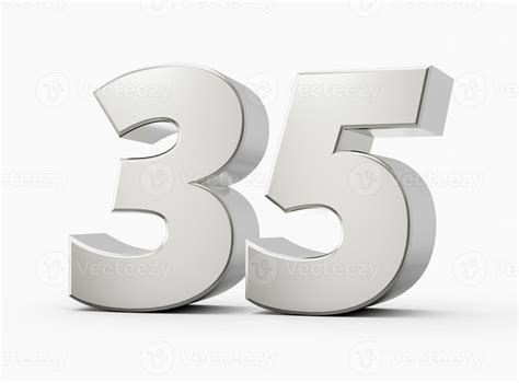 Silver 3d Numbers 35 Thirty Five Isolated White Background 3d