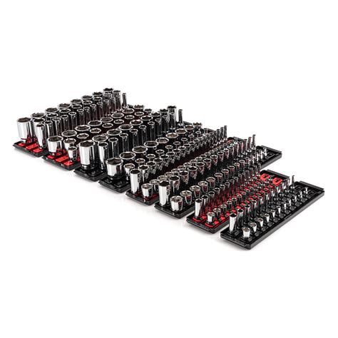 Tekton 214pc 1 4 3 8 1 2in Dr 6 Pt Socket Set W Rails Pieces Qty 214 Model Shd99202