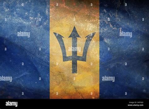 Retro Flag Of English Creole Peoples Barbadians With Grunge Texture