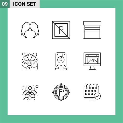Stock Vector Icon Pack Of 9 Line Signs And Symbols For Data Party Not Night House Editable