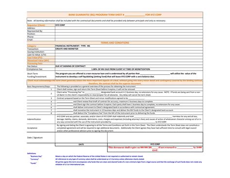 Bg Monetization Term Sheet Form Pdf
