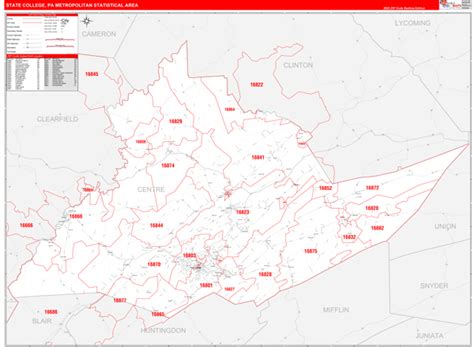 State College Pa Metro Area Wall Map Red Line Style By Marketmaps
