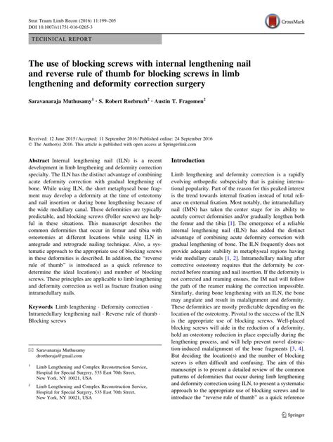 Pdf The Use Of Blocking Screws With Internal Lengthening Nail And Reverse Rule Of Thumb For