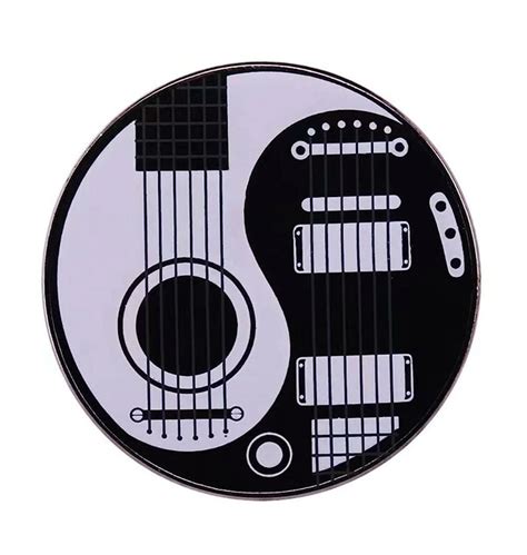 화이트 앤 블랙 어쿠스틱 일렉트릭 기타 베이스 음양 악기 스트링 3cm12인치 에나멜 핀 배지 티몬