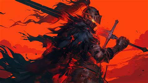 黑暗之魂骑士炽热日落战斗桌面壁纸 极简壁纸