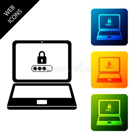 Laptop With Password Notification And Lock Icon Isolated Concept Of Security Personal Access