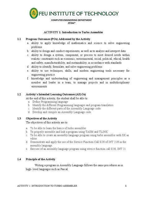 It0047 Activity 1 Intro To Tasm Pdf Programming Computer Program