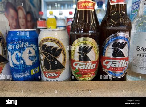 Different Gallo Beer Bottles And Cans For Sale At A Shop In Santo Tomas De Castilla Guatemala