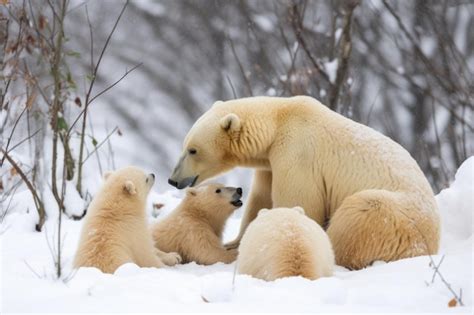 Premium Ai Image Polar Bear Mother Watches Over Her Cubs As They