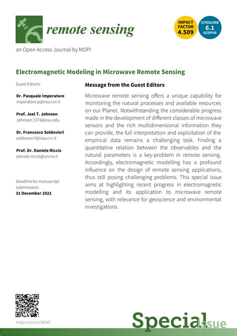 Pdf Special Issue Electromagnetic Modeling In Microwave Remote Sensing