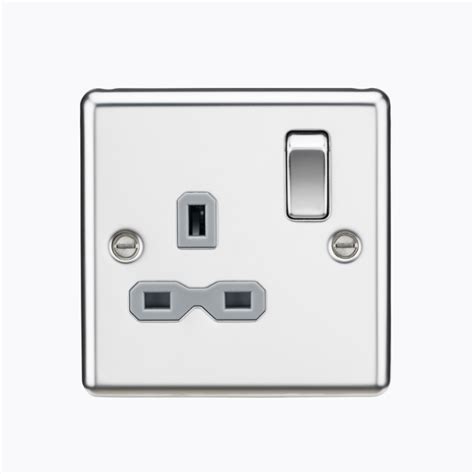 13a 1g Dp Switched Socket With Grey Insert Rounded Edge Polished