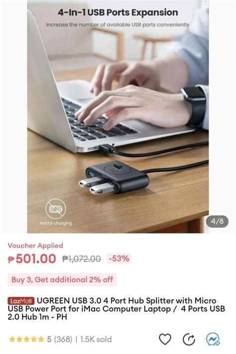 UGreen 4 Port Hub USB 3 0 1 Meter Computers Tech Parts Accessories Other Accessories