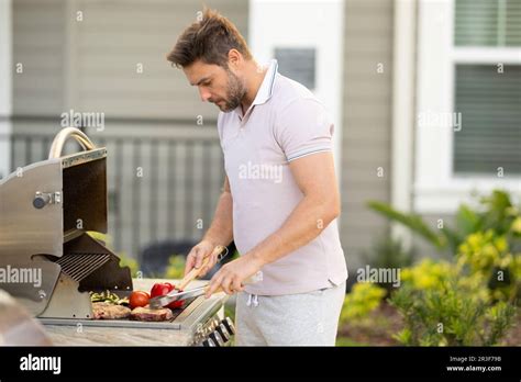 Grill Chef Cook Guy With Bbq Cooking Tools Barbecue And Grill Picnic