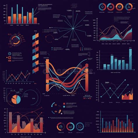 Infographic With Various Data Visualizations Including Bar Charts Line Graphs And Pie Stock