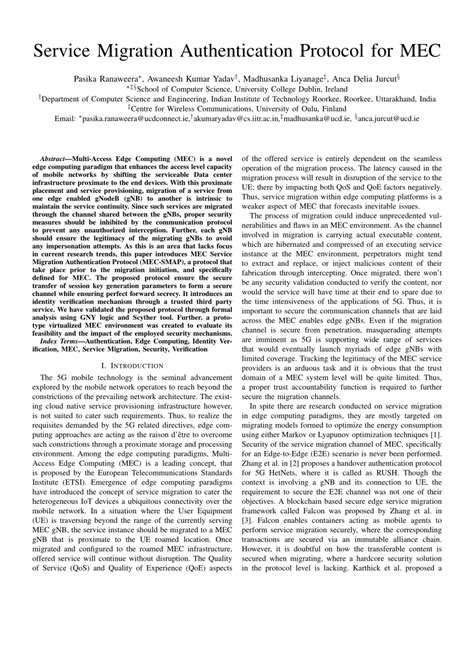 Pdf Service Migration Authentication Protocol For Mec