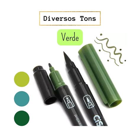 Caneta Cis Dual Brush Pen Em Diversos Tons Verde Papelaria Dino