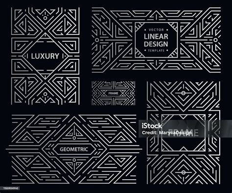 유행 빈티지와 모노 라인 스타일 텍스트추상 실버 기하학적 프레임 고급 포장 서식 파일에 대 한 공간을 가진 모노 그램 디자인의 벡터 집합입니다 광고 포스터 카드 표지에 사용