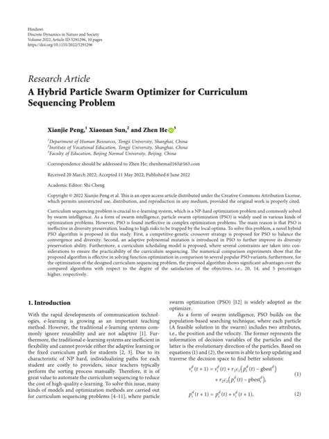 Pdf A Hybrid Particle Swarm Optimizer For Curriculum Sequencing Problem