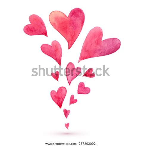 Pink Watercolor Painted Vector Flying Hearts Stock Vector Royalty Free