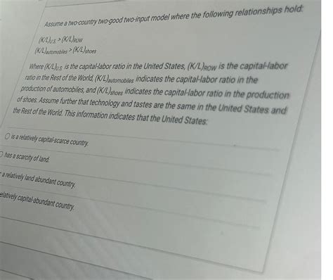 Solved Assume A Two Country Two Good Two Input Model Where
