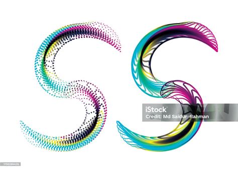 Cmyk 도트 문자의 흰색과 검은색 선 그리기 S 네 가지 추상 모양 아이콘 로고 검정 그라디언트 기호 로고타입 하프톤 벡터