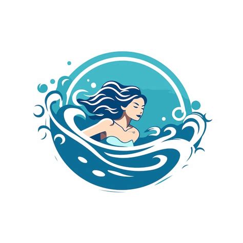 Mujer Hermosa En Las Olas Del Mar Ilustración Vectorial Sobre Fondo