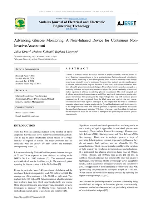 Pdf Advancing Glucose Monitoring A Near Infrared Device For Continuous Non Invasive Assessment